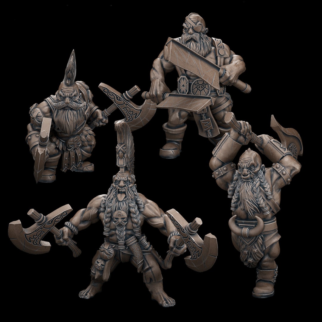 Angry Dwarves With Axes (4 Pack) - 32mm/28mm RPG Miniature for ...