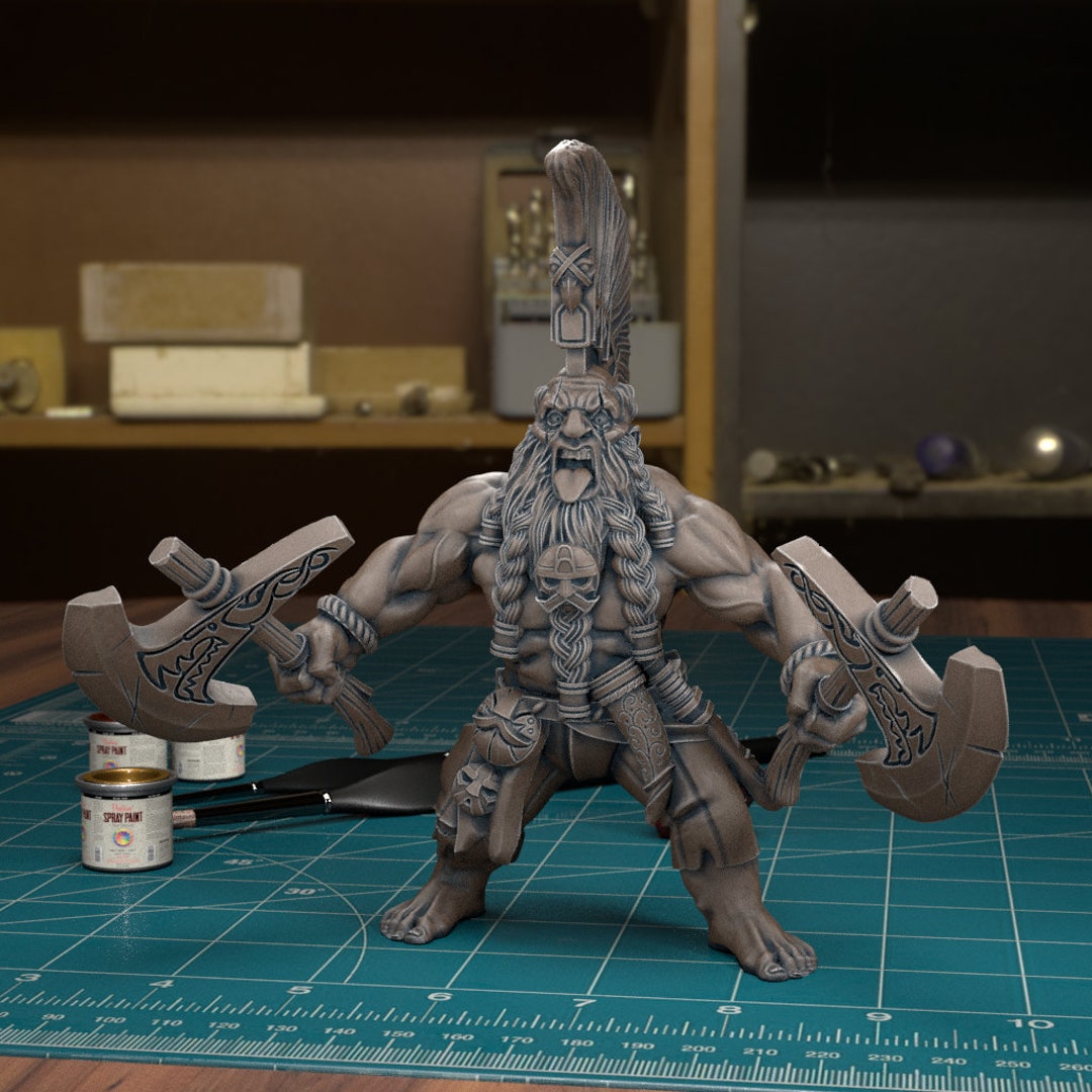 Dwarf With Axes and Mohawk Helm - 32mm/28mm Miniature for DND, RPG ...