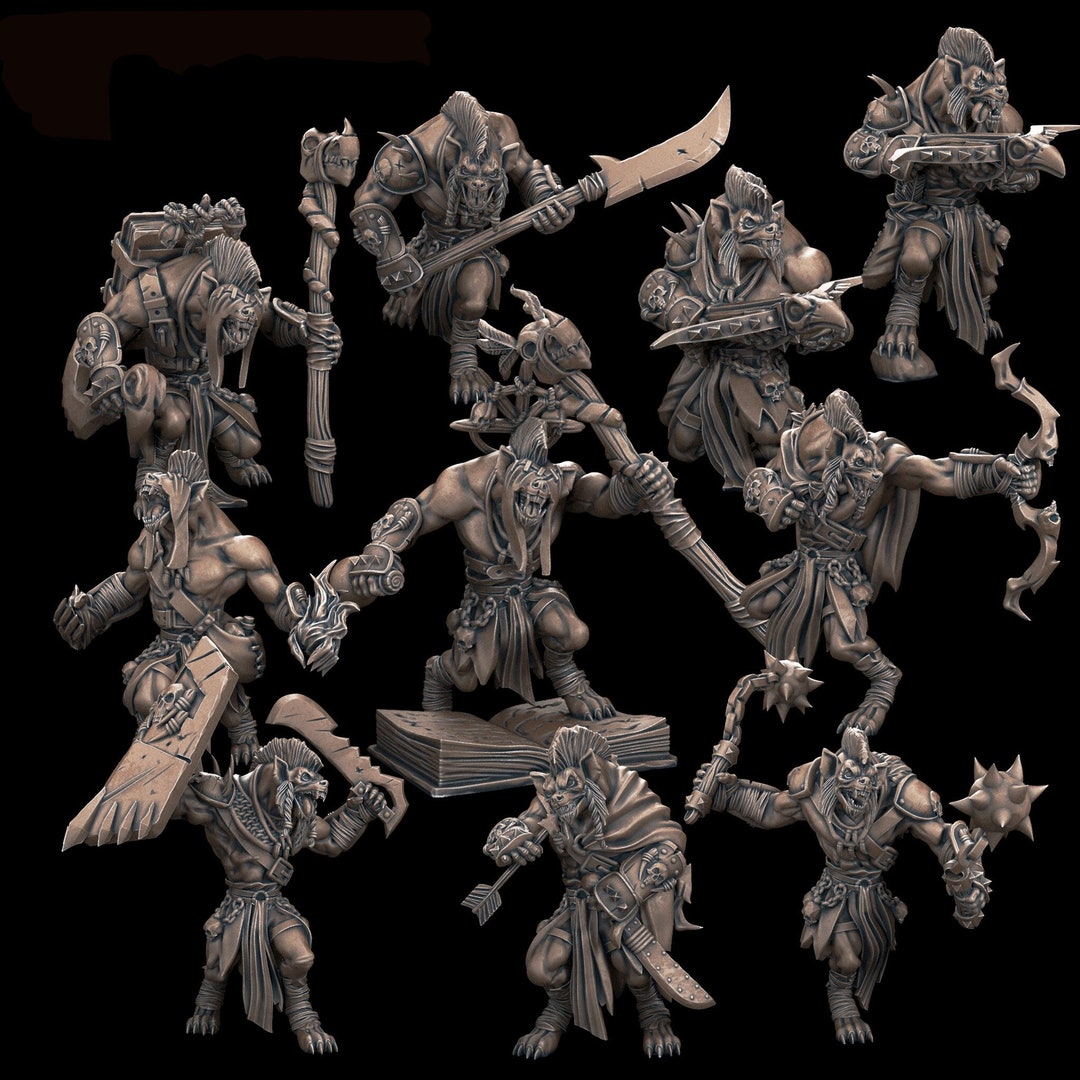 Gnoll Warband Bundle (10 Minis!) - 32mm/28mm RPG Miniatures for Ghosts ...