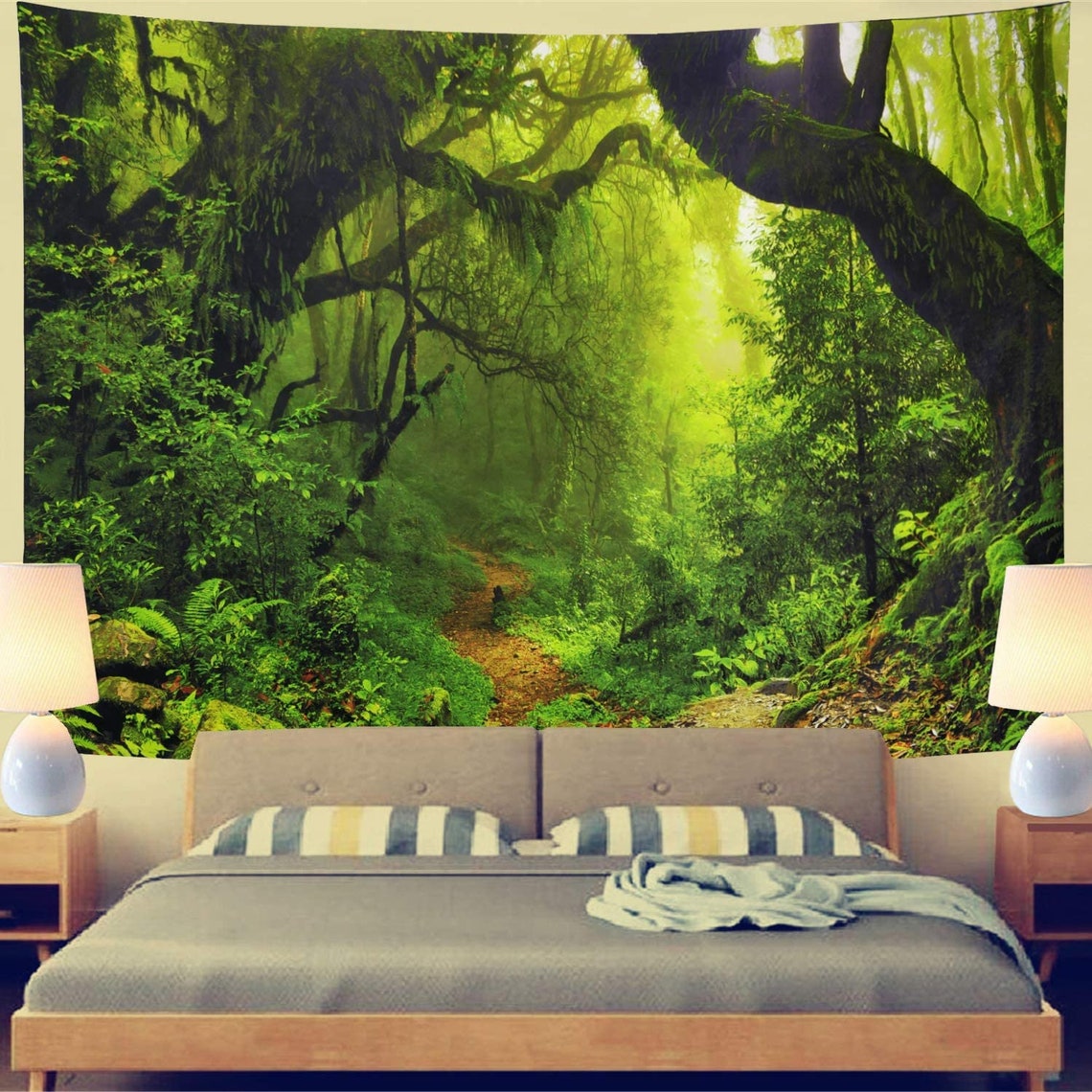Virgin Forest Tapestry Green Tree in Misty Forest Tapestry - Etsy
