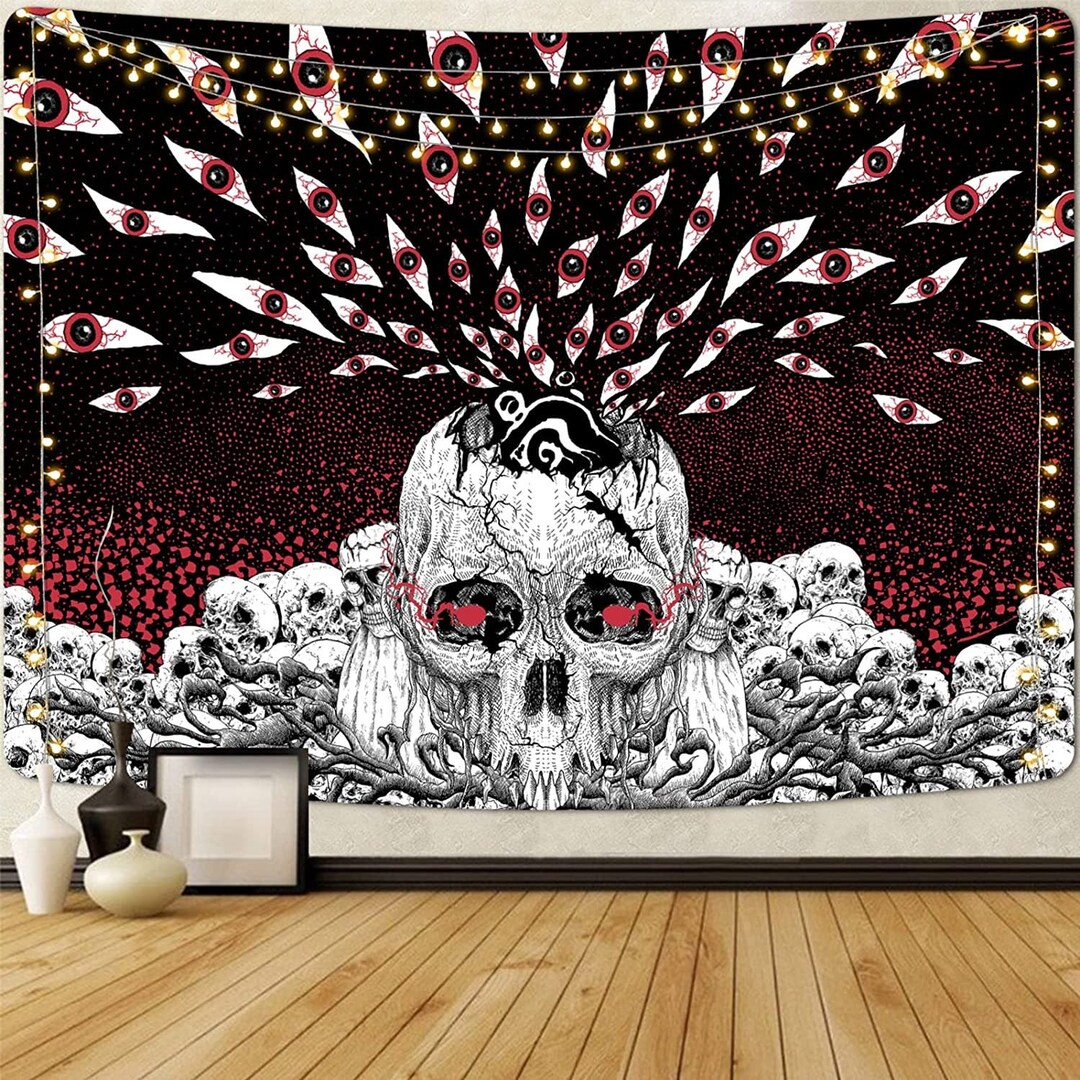 Skull Gothic Witchy Tapestry Witchcraft Magic Moon Skulls Black Indoor ...