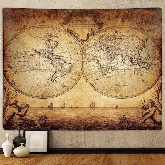 Old World Map Tapestry Wall Hanging Boho Tapestry Vintage - Etsy