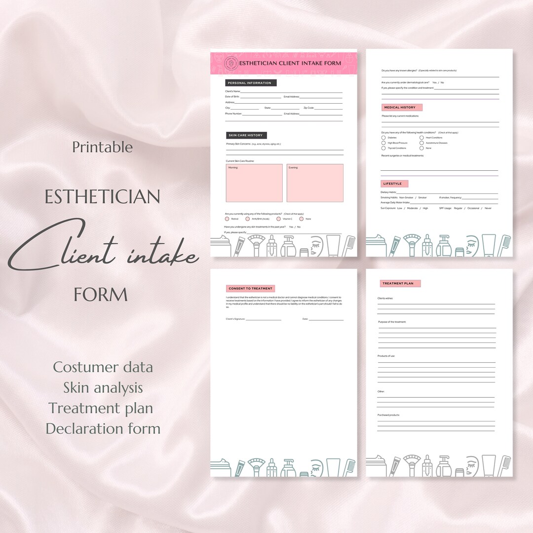 Esthetician Client Intake Form Template. Costumer Data, Skin Analysis ...