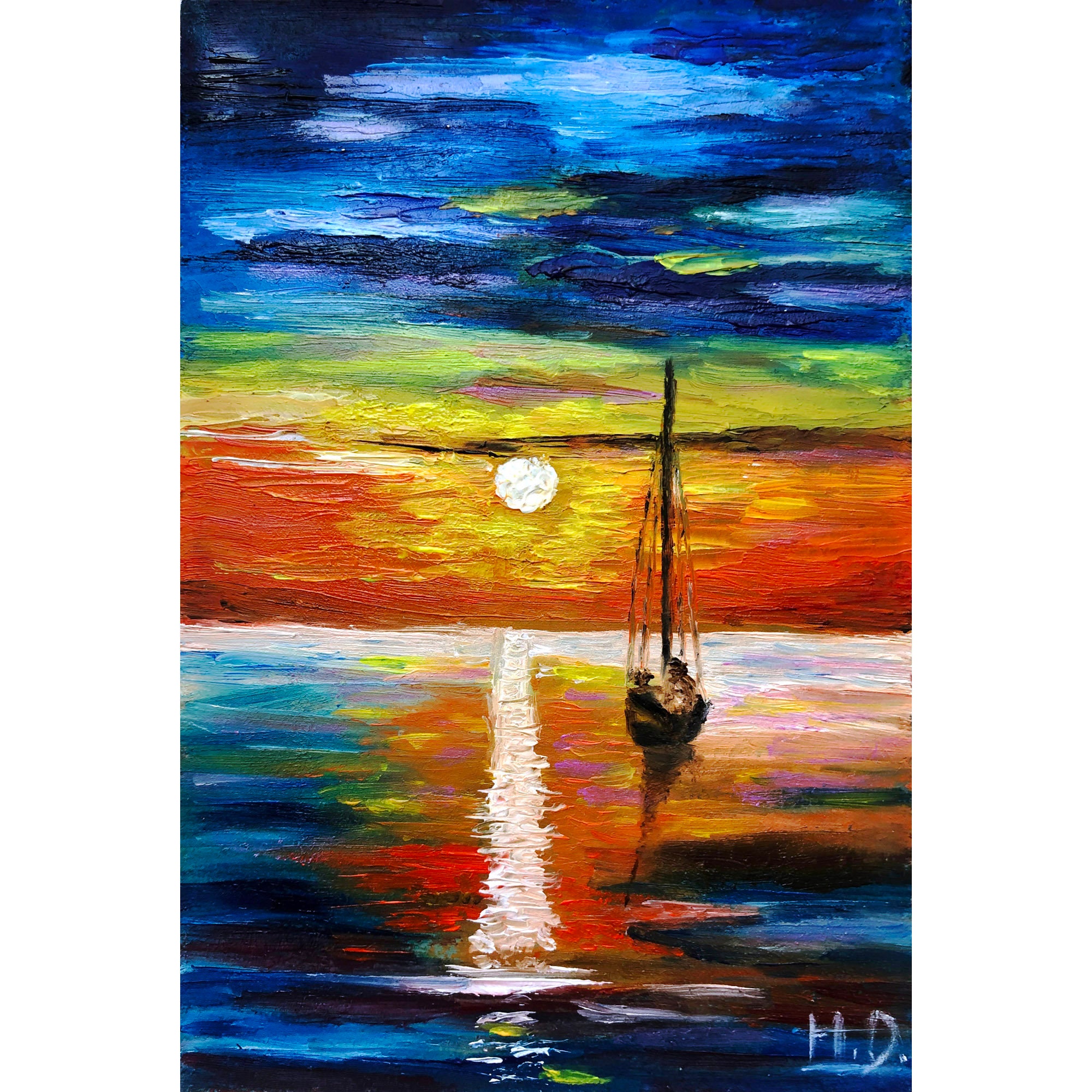 Original Ocean Painting Evening Walk 5x7 Painting Acrylic Art ...