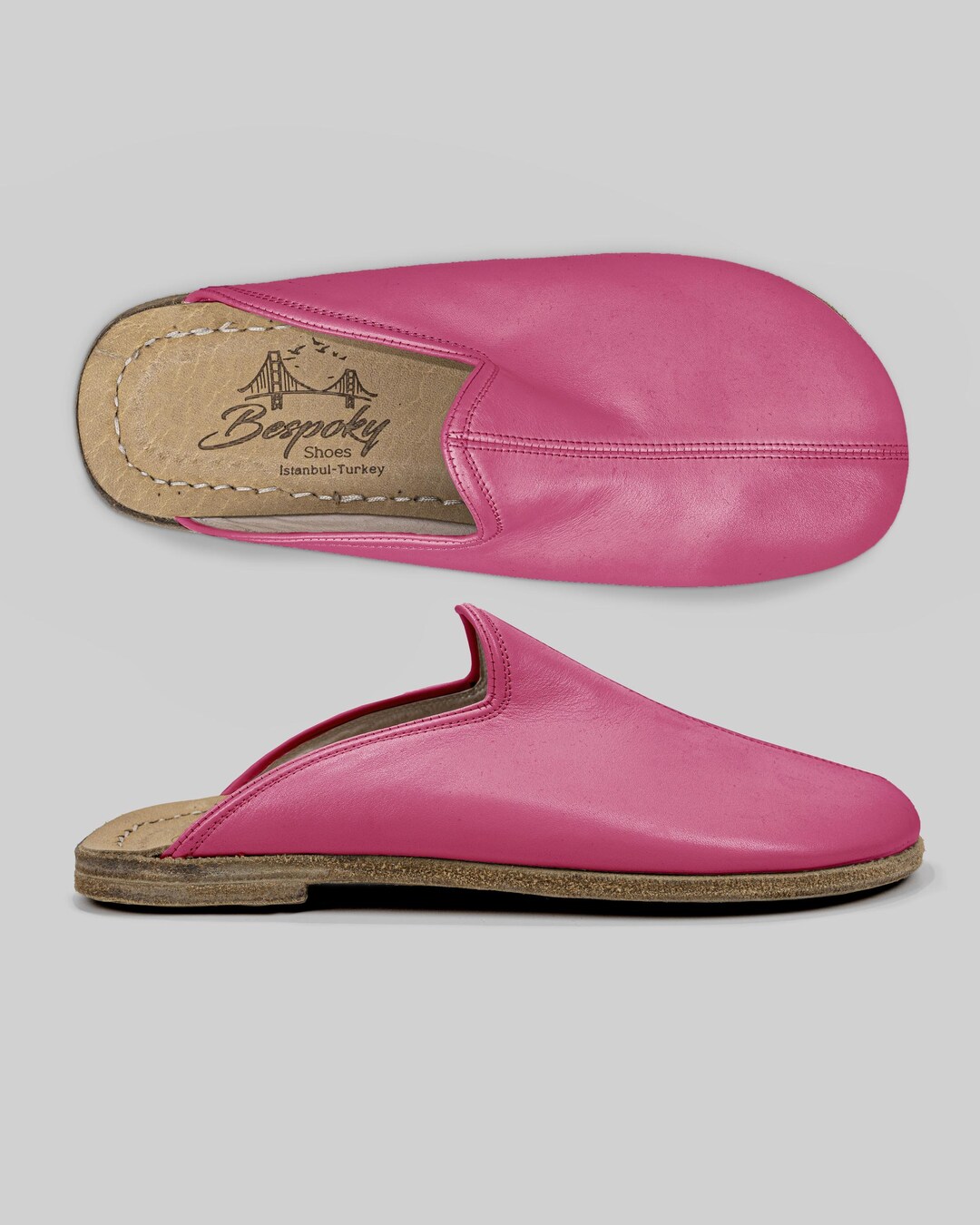 Leather Fuchsia Smooth Barefoot Slippers Women, Mule With Heeled ...