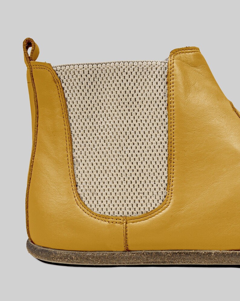 Buy Wide Toe Box Chelsea Boots: Handmade Mustard Yellow Leather, Zero ...