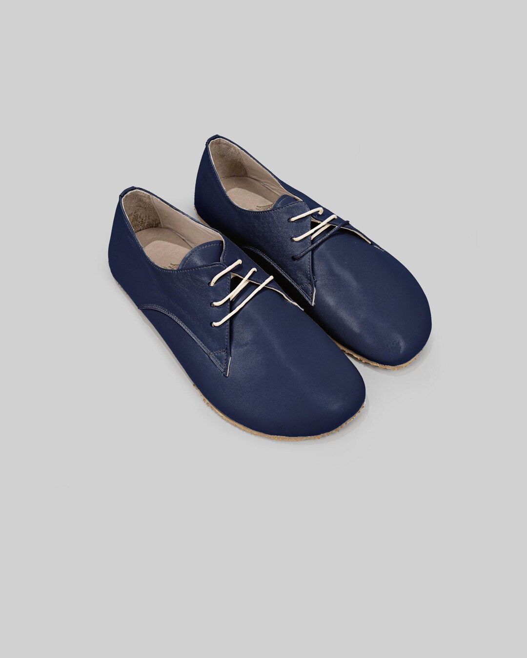 Handmade Zero Drop Leather Oxford Shoes: Navy Blue, Wider Fit - Etsy
