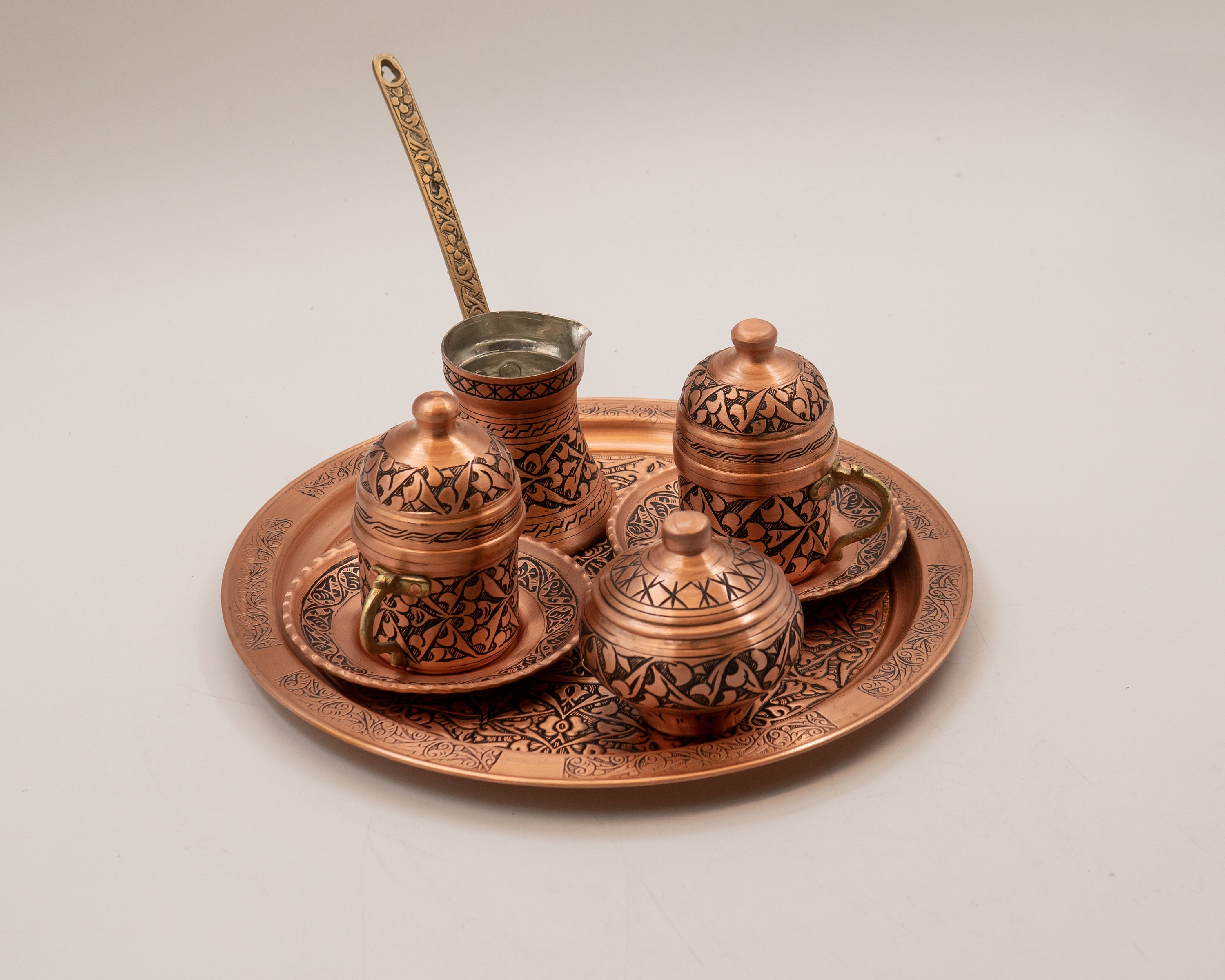 Handmade Copper Coffee Cup Set With Tray Decorative Copper - Etsy
