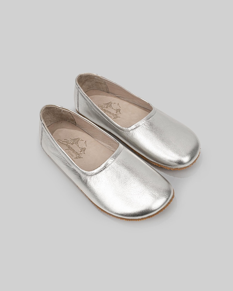 Silver Barefoot Flat - Zero Drop Leather Ballerinas - Wide Toe Box ...