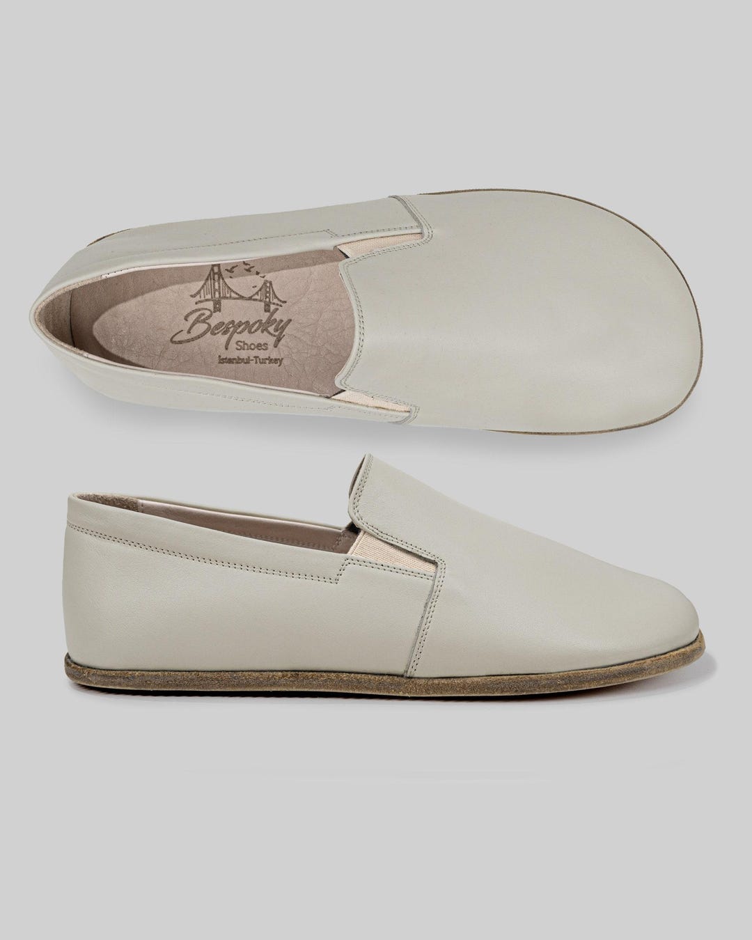 Women Barefoot Sand Shoes: Beige Leather Slip-ons - Wide Toe Box, Zero ...