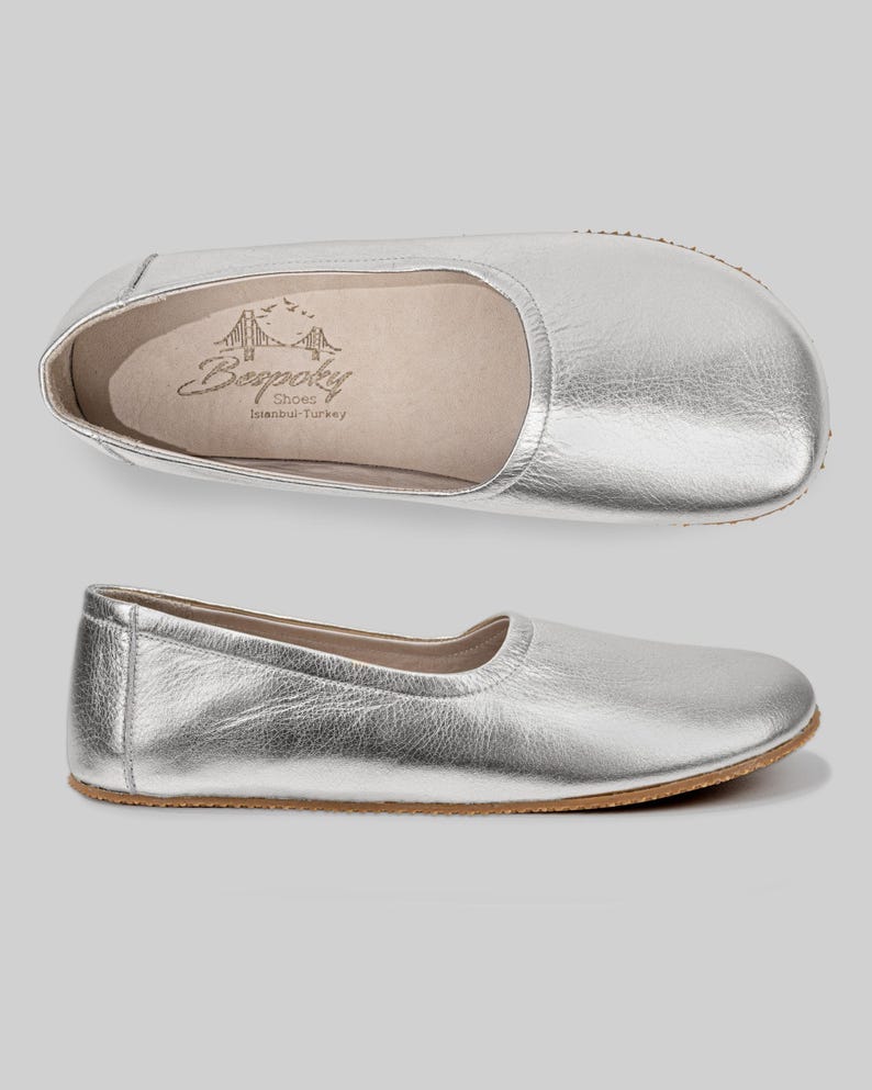 Silver Barefoot Flat - Zero Drop Leather Ballerinas - Wide Toe Box ...