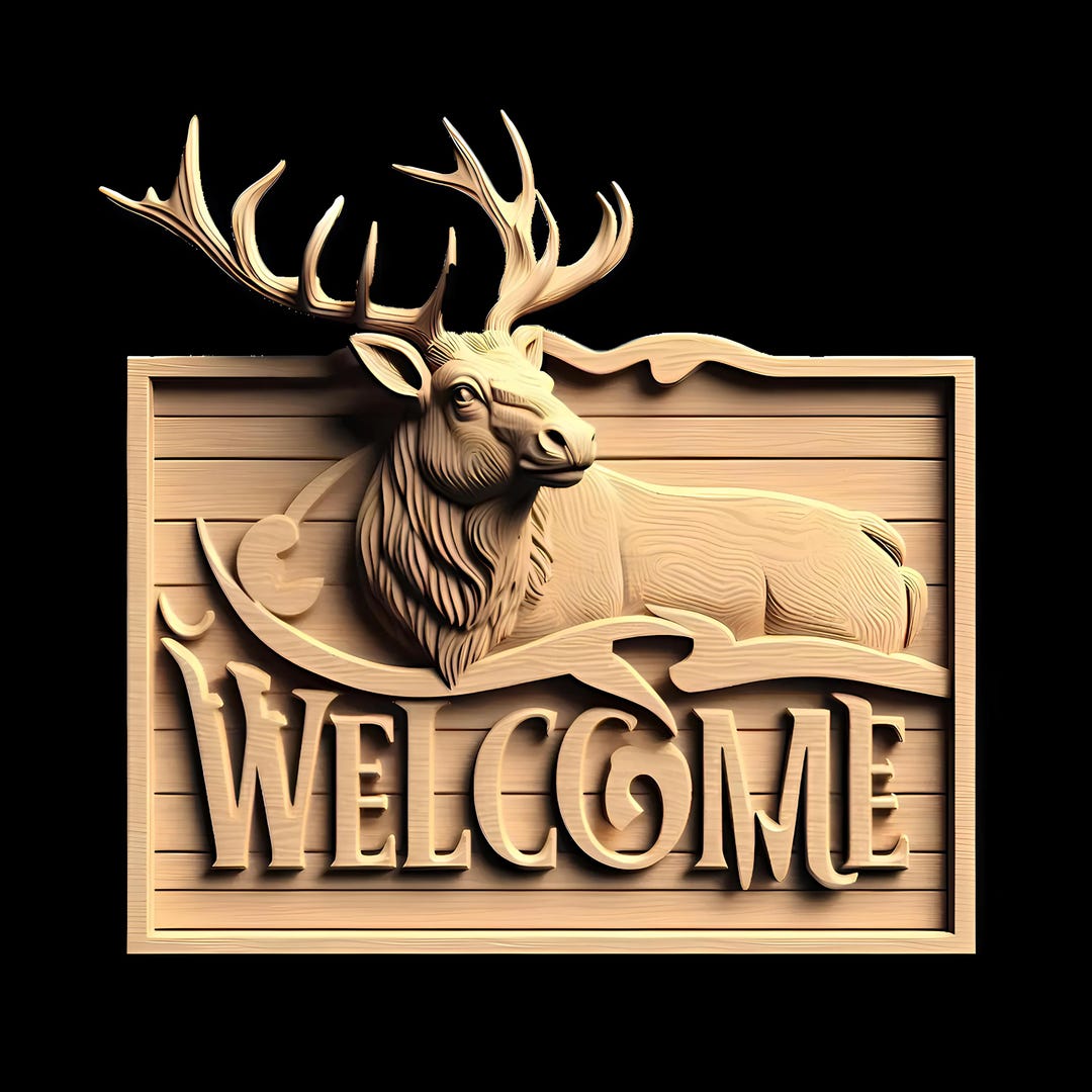 Welcome Sign With Elk STL for CNC - Etsy