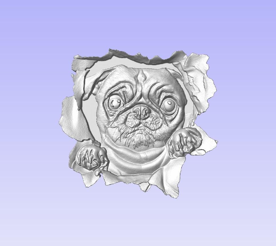 Pug Coming Through the Wall 3D STL File for CNC - Etsy