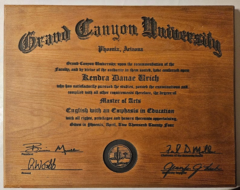 Custom CNC Engraved Diploma, Degree, Certification, 9x12, Engraved Wood ...