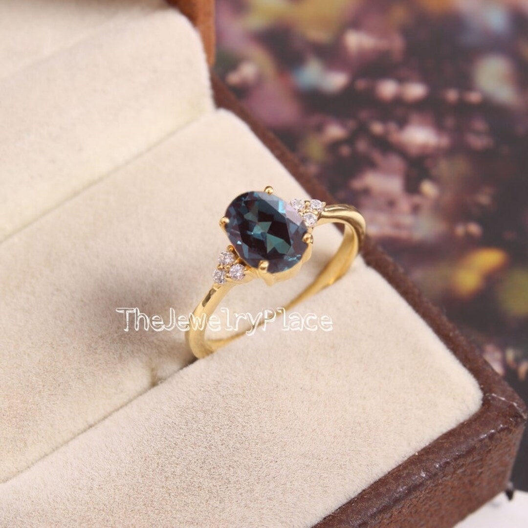 Genuine Lab Alexandrite Ring Promise Ring Oval Cut Sterling Silver Ring ...