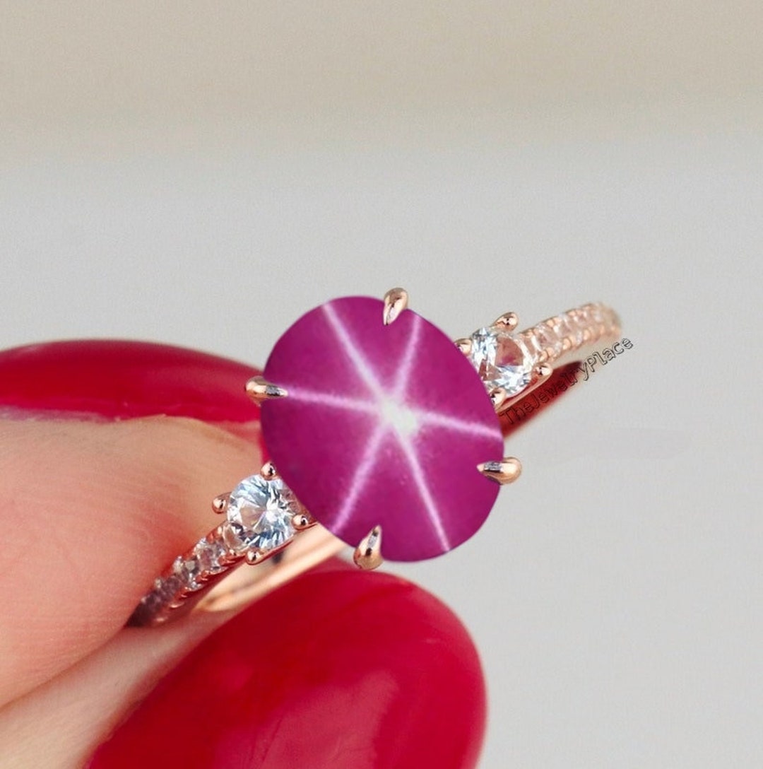 7x9mm Dainty Pink Star Ring Lindy Star Ring 925 Sterling Silver Ruby ...