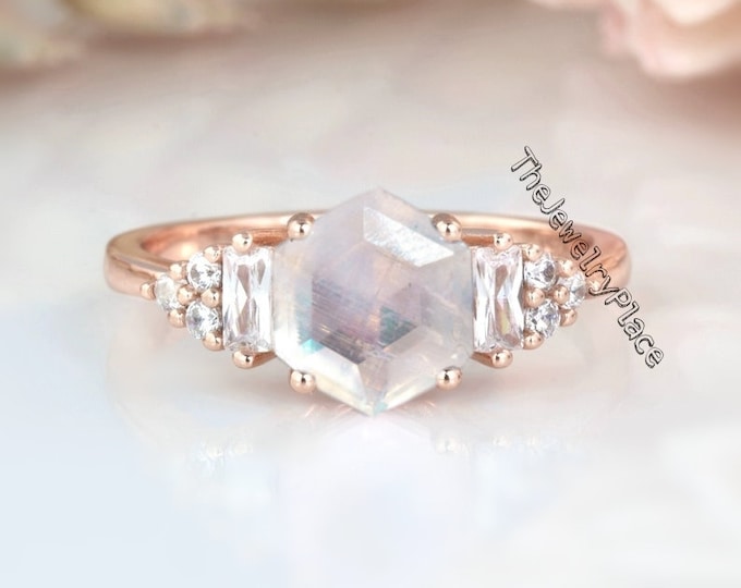 Hexagon Stone Ring 10K Hexagon Solitaire American Mined Arkansas Ice ...