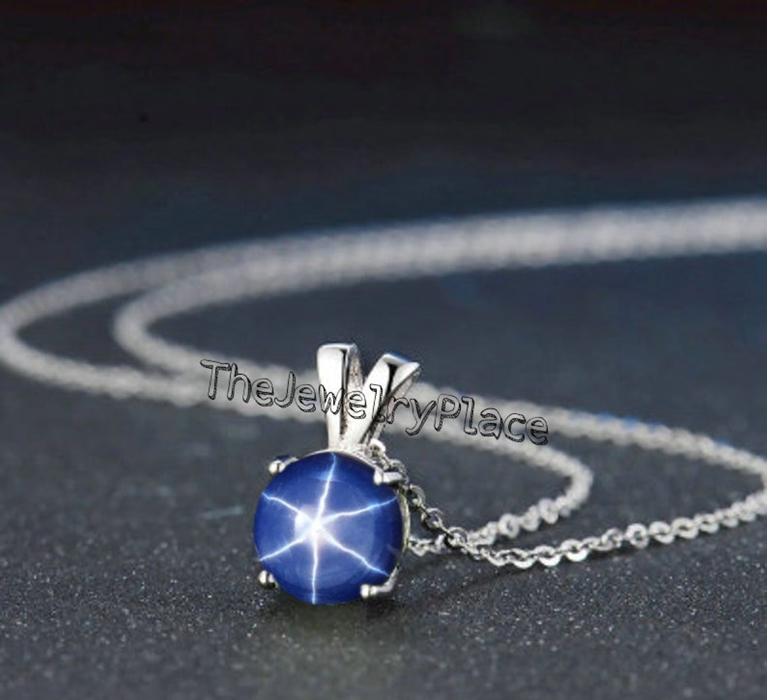 Beautiful Genuine Blue Star Sapphire Necklace Sterling Silver / 925 ...