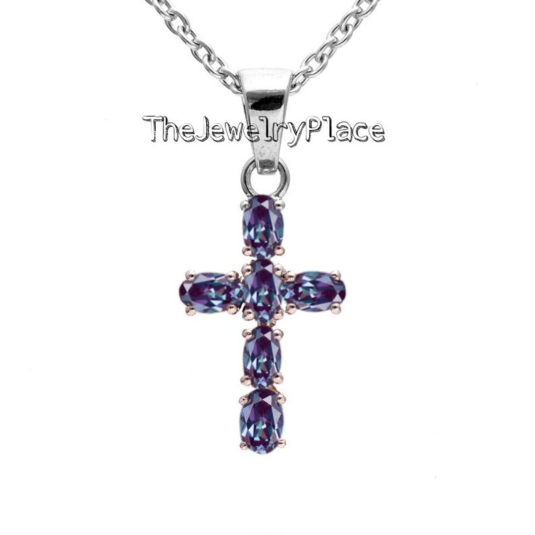 Alexandrite Cross Pendant-june Birthstone Necklace Women-925 Sterling ...