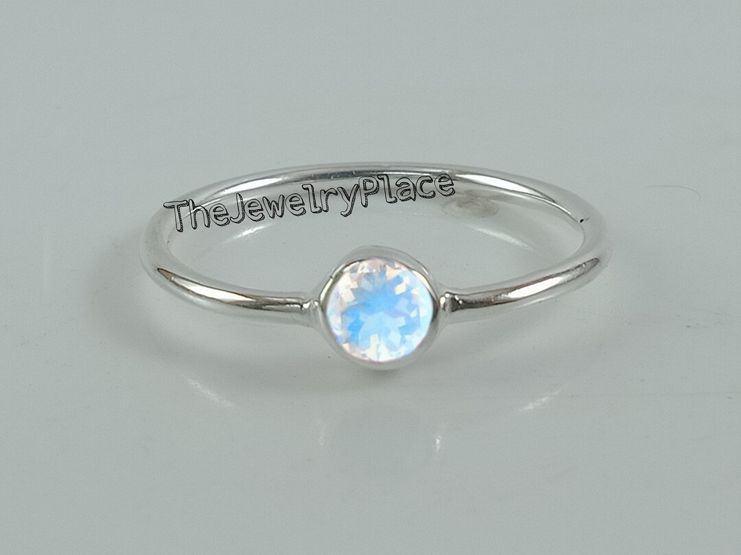 Tiny Moonstone Ring, Cut Moonstone Ring in Sterling Silver, Moonstone Engagement Ring, Rainbow ...