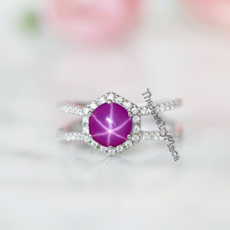 Round Lindy Pink Star Ring 6 Ray Star Ring Ruby Star Ring in 925 ...