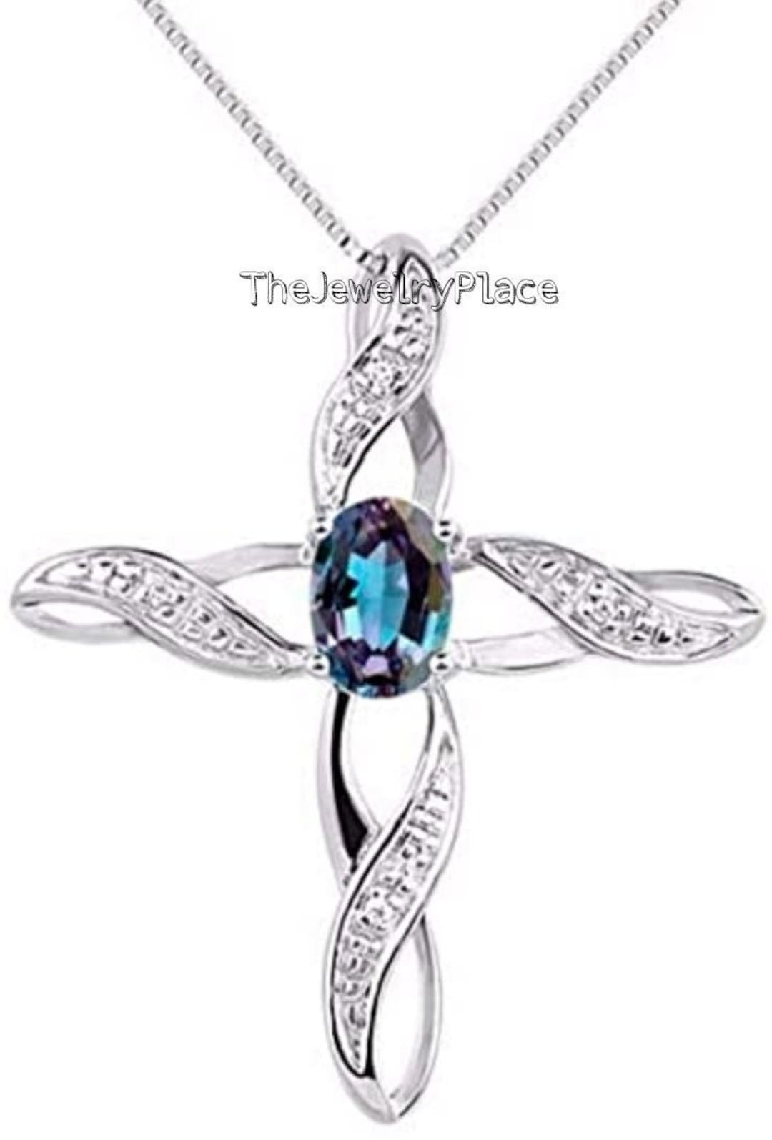 Genuine Lab Grown Alexandrite Cross Necklace in 925 Sterling Silver ...