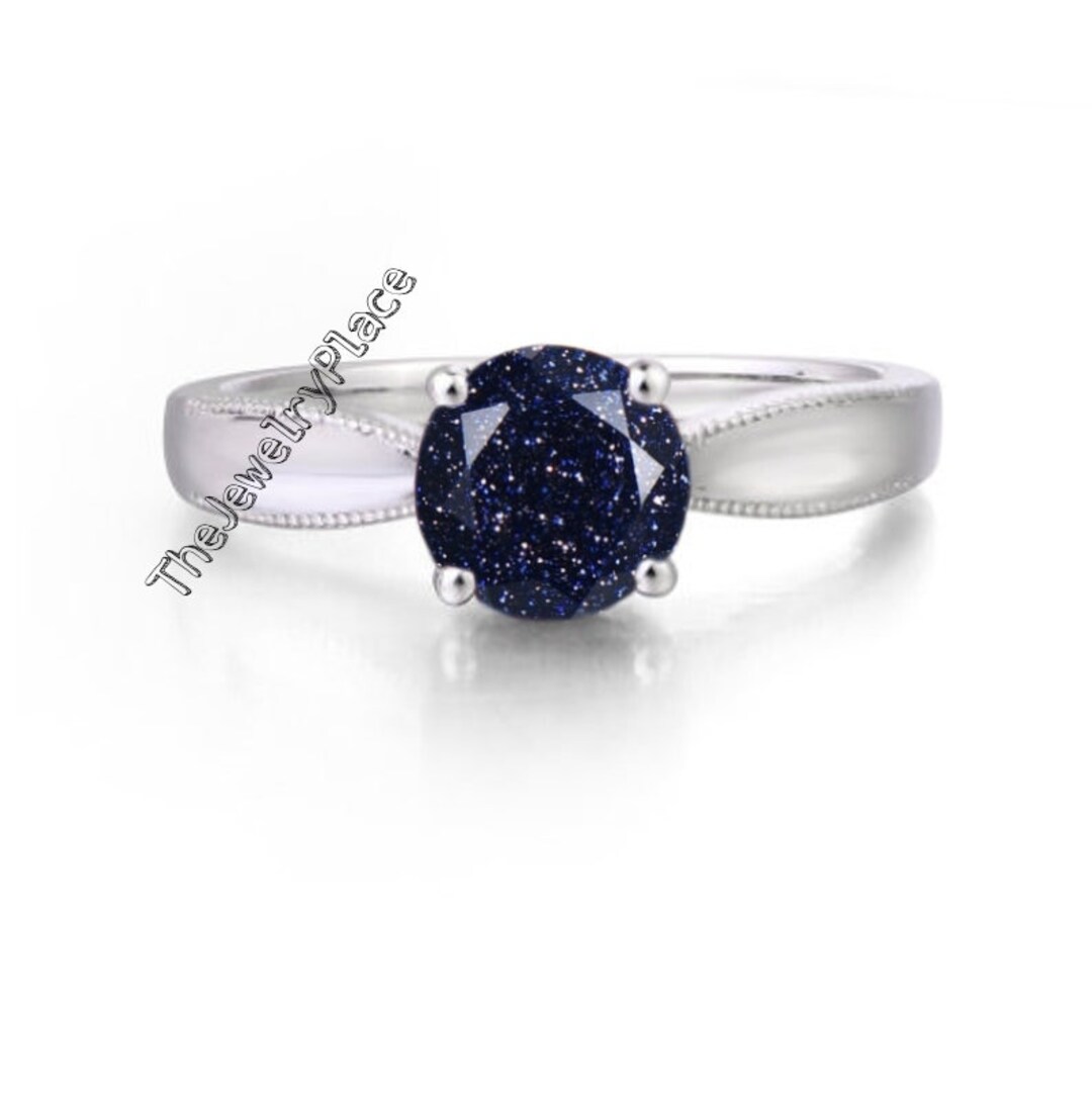 Cut Natural Blue Sandstone Ring, Round Shaped Ring, Simple Band Ring ...