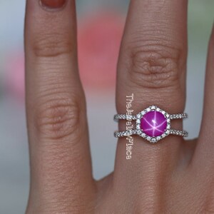 Round Lindy Pink Star Ring 6 Ray Star Ring Ruby Star Ring in 925 ...