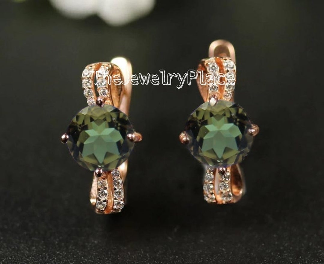 Round Zultanite Hoop Earrings in 925 Sterling Silver Lab Zultanite Hoop ...