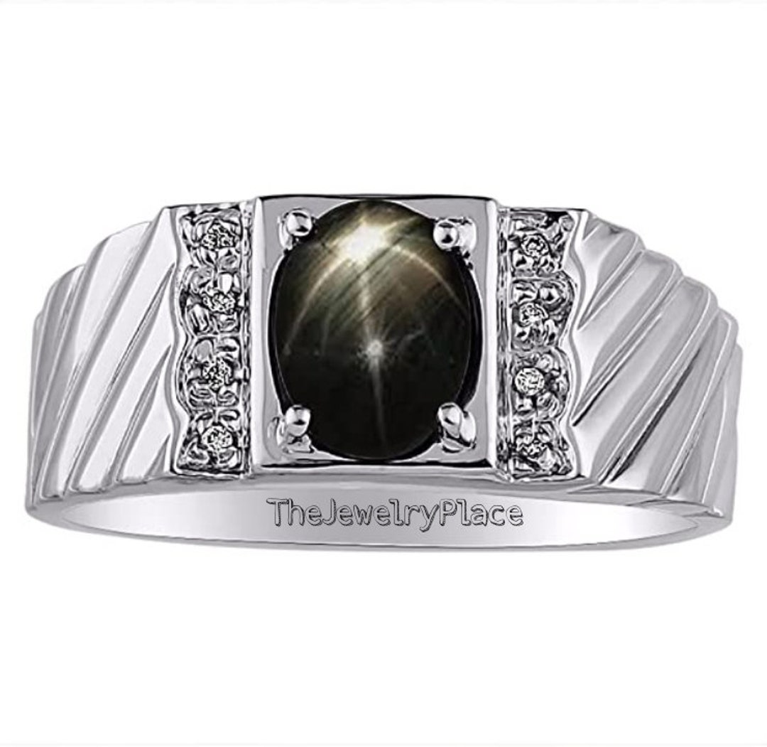 Beautiful Genuine Black Star Sapphire Ring 925 Sterling Silver / Black ...