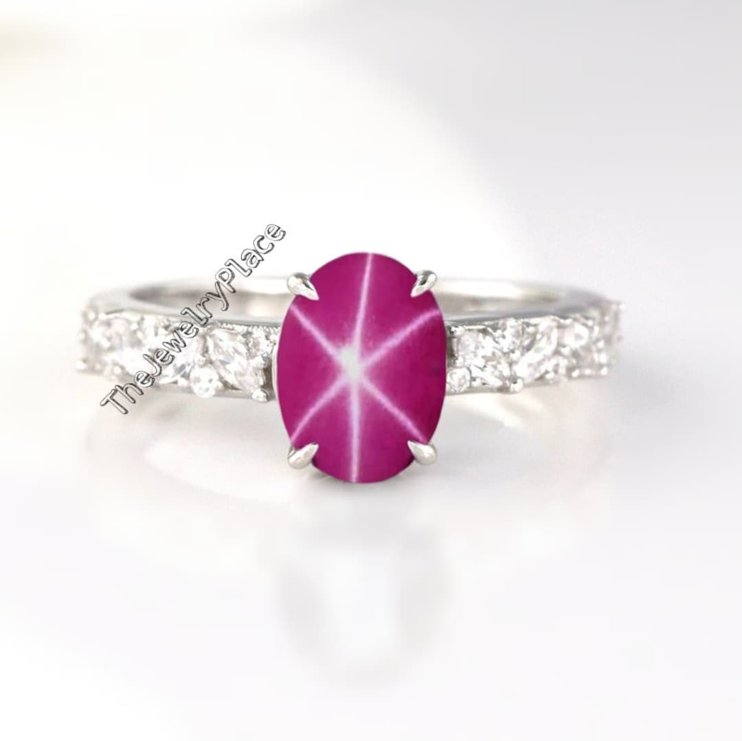 Solitaire Pink Lindy Star Ring, Ruby Star Ring, Star Sapphire Ring, 6 ...