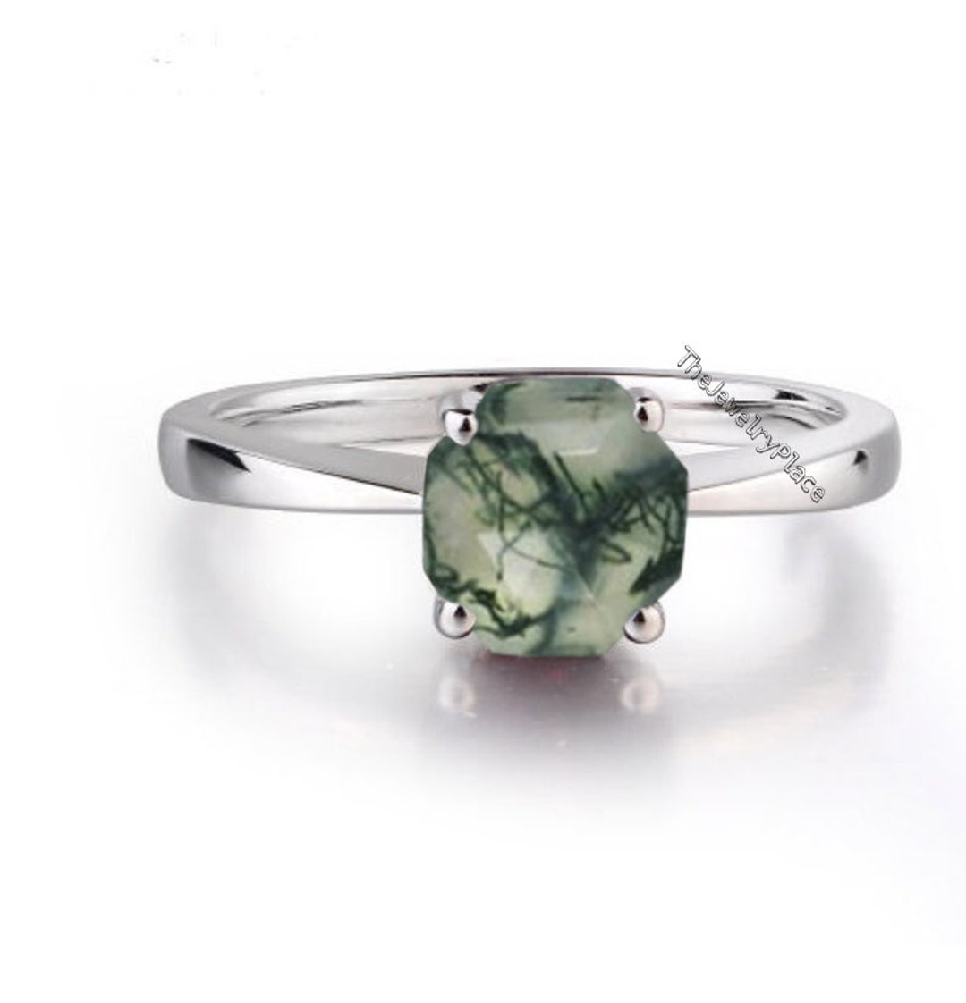 Dedicate Natural Moss Agate 925 Sterling Silver Ring Agate Gemstone ...