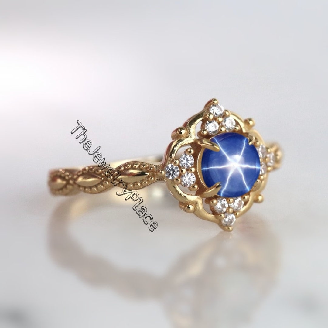 Vintage Star Sapphire Ring Sterling Silver 925 Blue Star Sapphire Ring ...