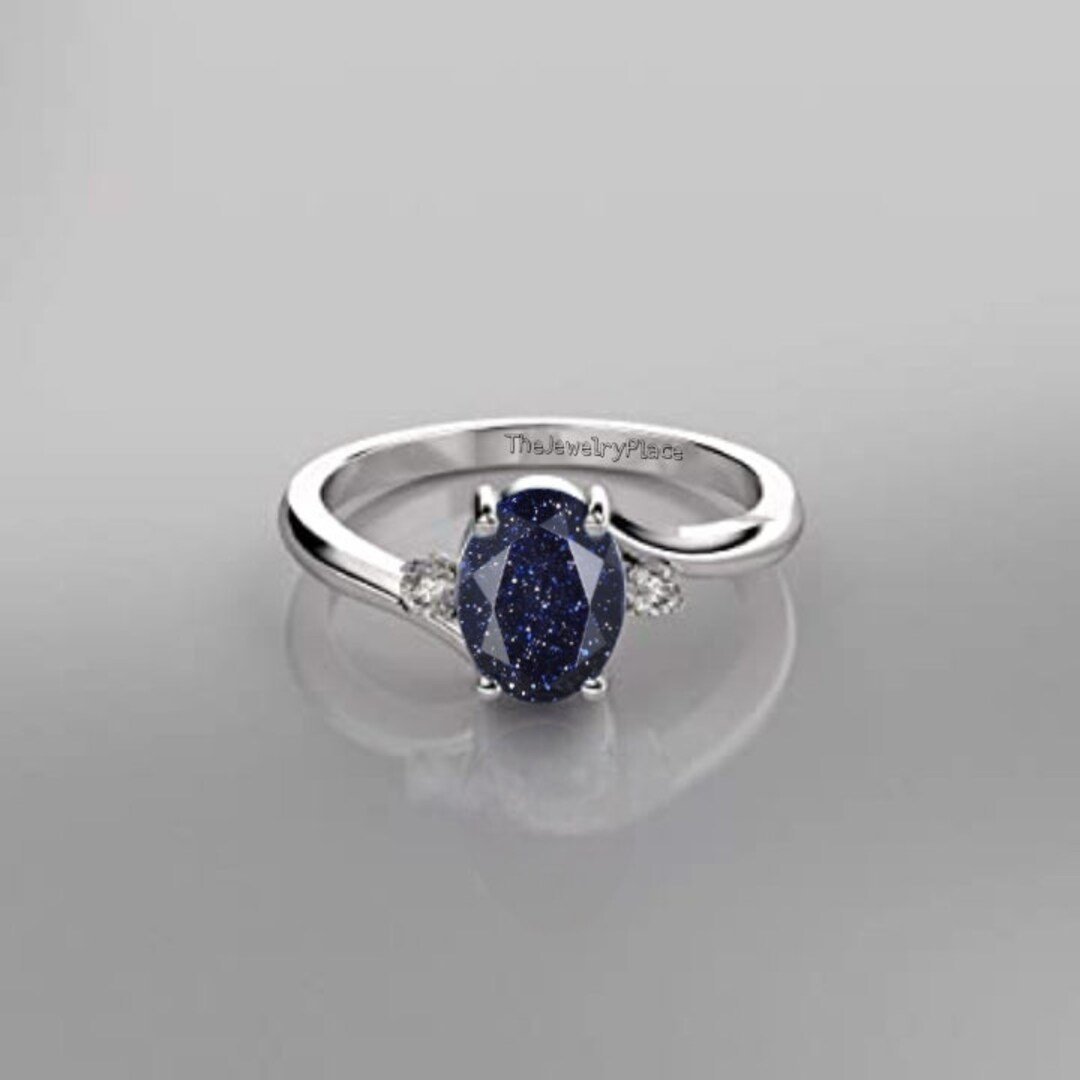 Art Deco Handmade Galaxy Sandstone Ring- Blue Sandstone Engagement Ring ...