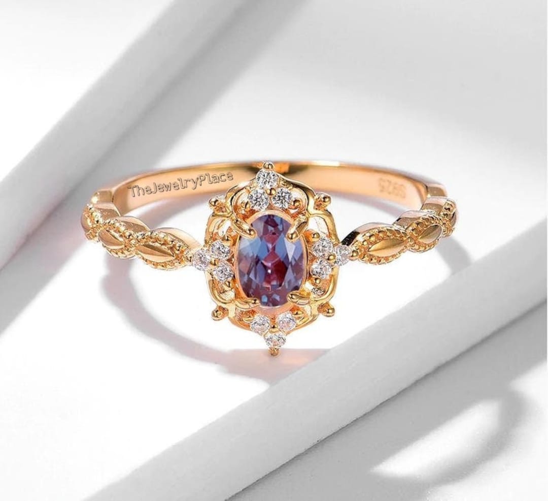 Fine Alexandrite Ring- Sterling Silver Ring- Oval Alexandrite ...