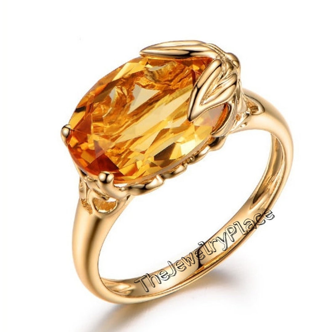 Art Deco Yellow Golden Topaz Ring in 24k Rose Gold Plated Golden Topaz ...