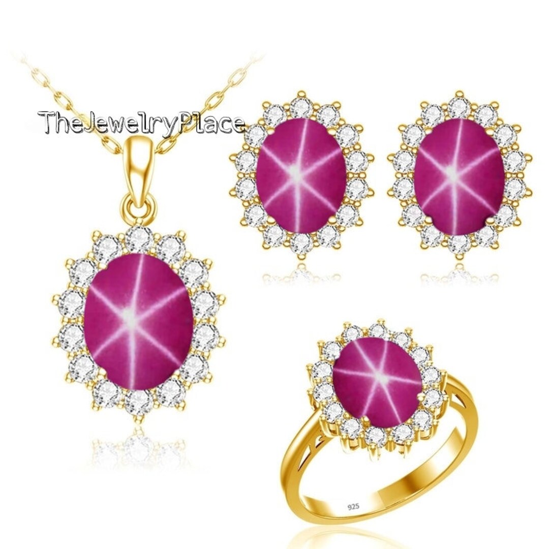 Beautiful Pink Star Sapphire 4 Pcs Set for Women Pink Star Jewelry in ...