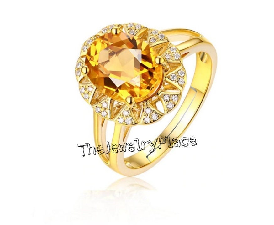 Natural Yellow Topaz Ring in 24k Gold Plated for Women's Golden Topaz ...