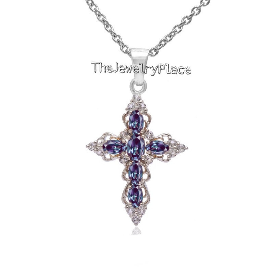 Cross Alexandrite Necklace for Women- Color Changing Gemstone Pendant ...
