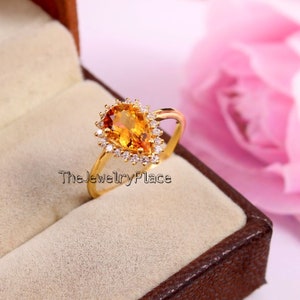 Teardrop Golden Topaz Ring in 24k Gold Plated Engagement Ring Wedding ...