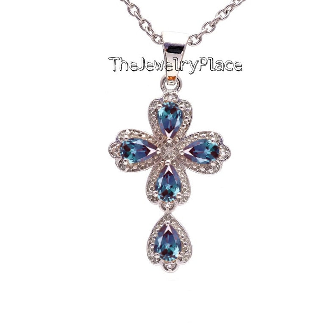 Alexandrite Cross Necklace for Women- Color Changing Gemstone Pendant ...