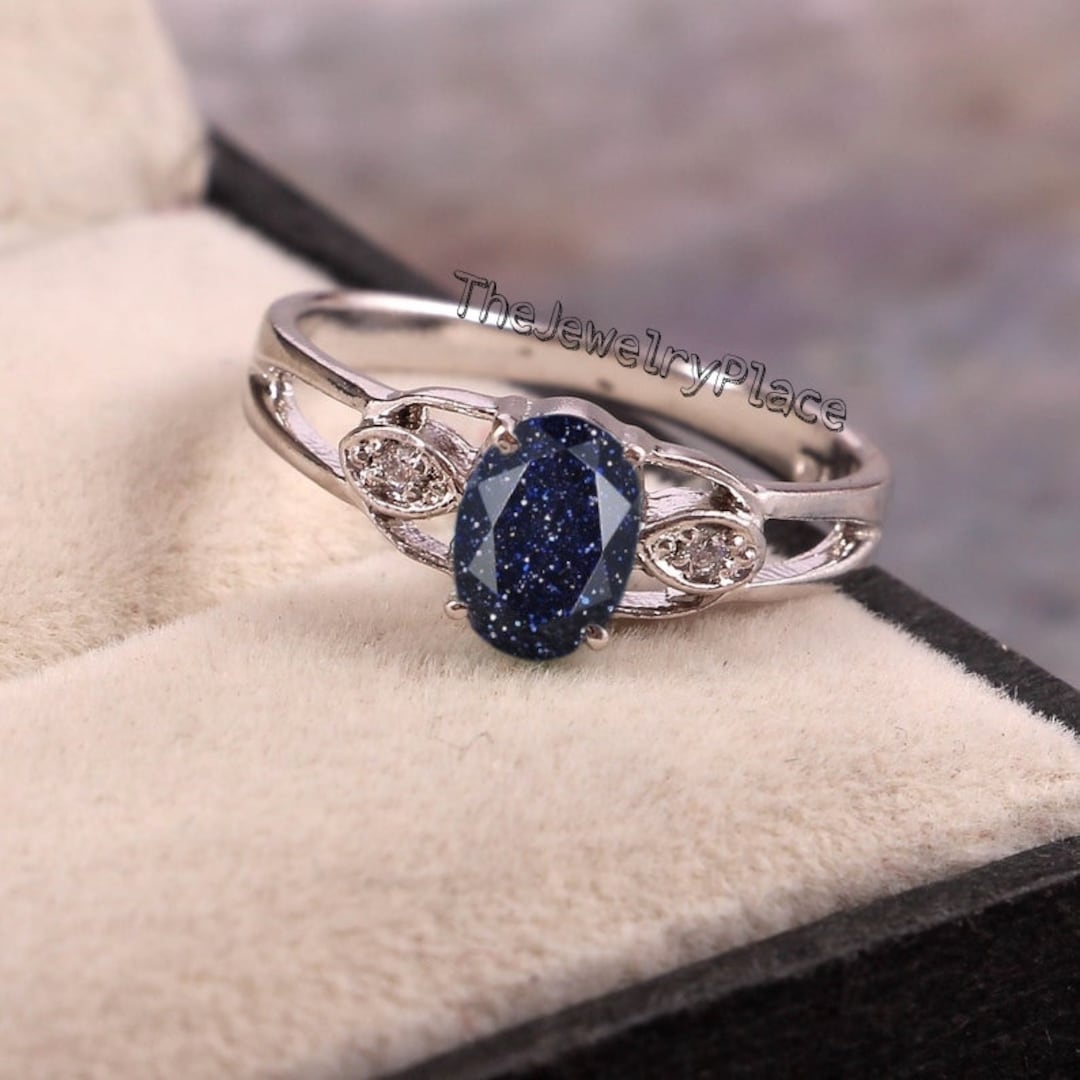 Solid Silver Blue Sandstone Engagement Ring, Oval Sandstone Promise ...