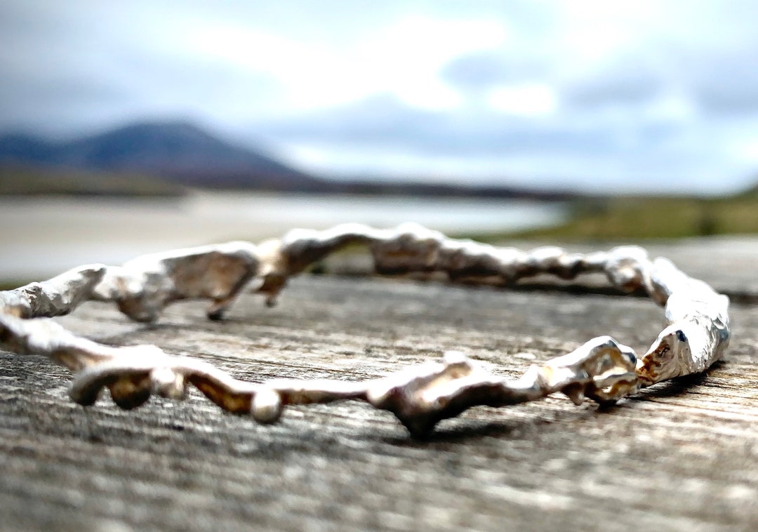 Gaia Solid Sterling Silver Textured Bracelet, Bespoke Handmade Sterling ...