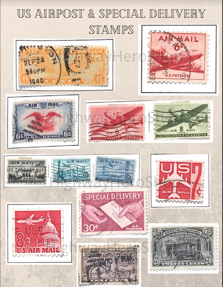 US Airposts & Special Delivery Printable Stamps - Etsy