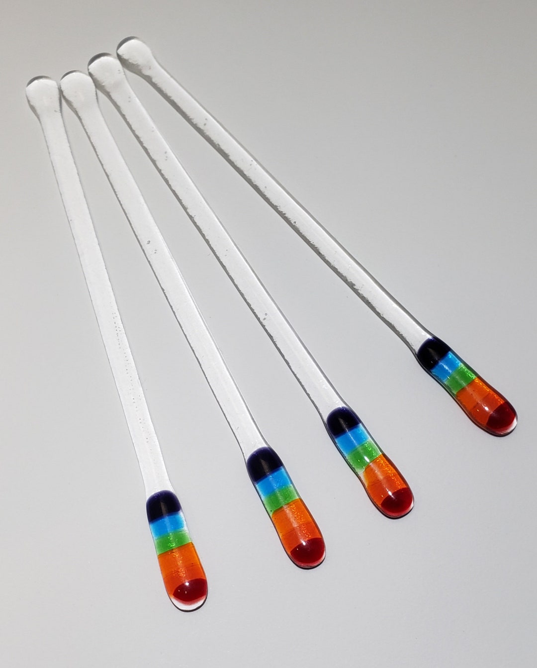 Set of 4 Rainbow Swizzle Stick, Fused Glass Swizzle Stirrer, Barware ...