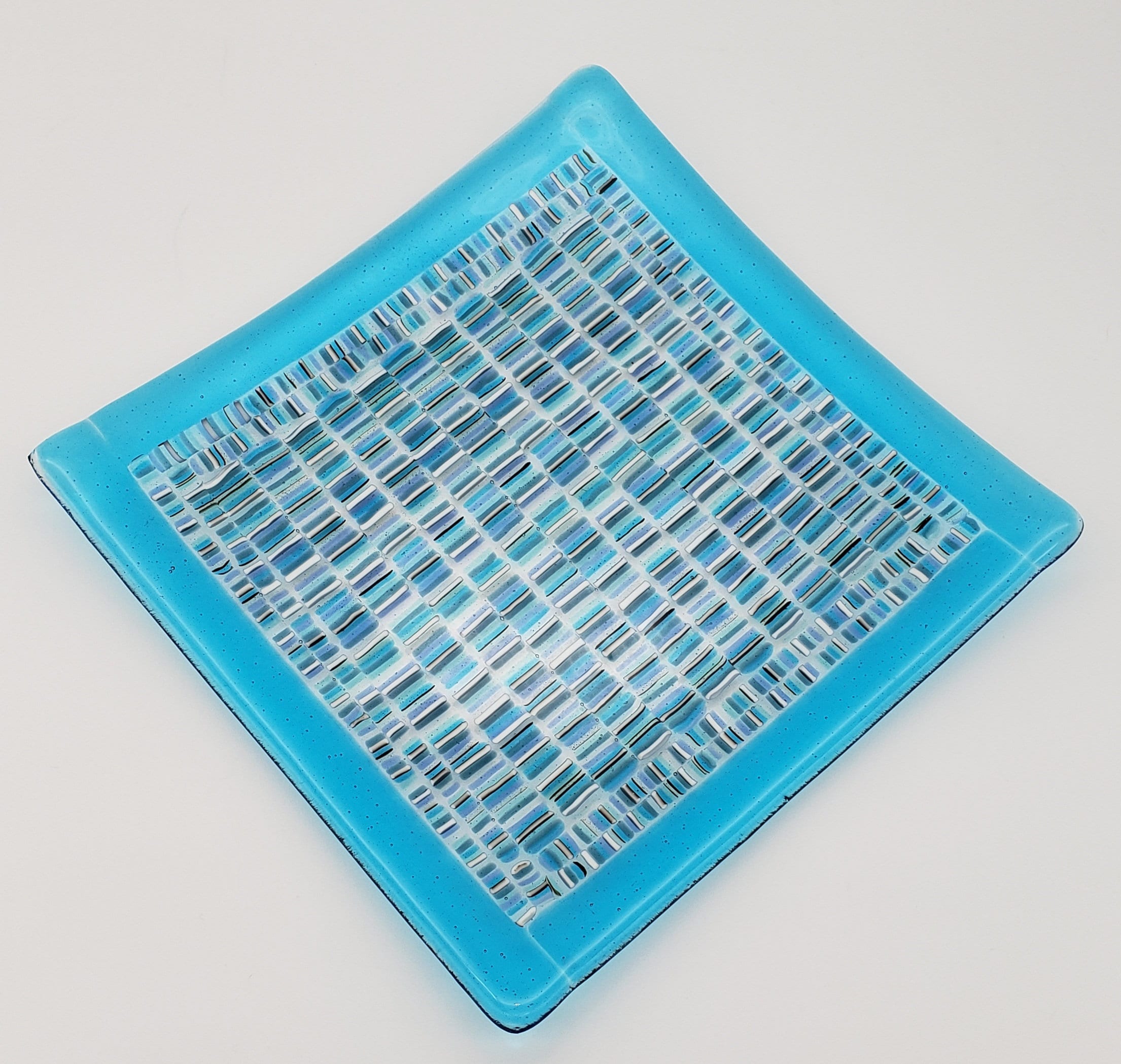 Fused Glass Plate Turquoise Blue Strip Design Plate - Etsy