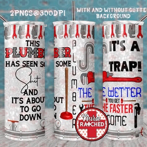 Funny Plumber Tumbler Wrap Design: Glitter & White Background (digital ...