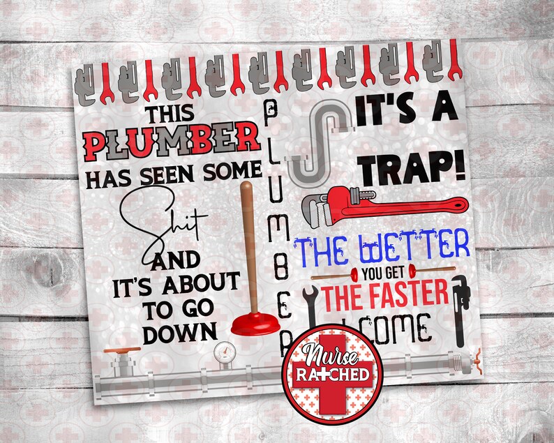 Funny Plumber Tumbler Wrap Design: Glitter & White Background (digital ...