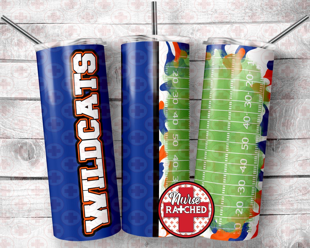 Wildcats Blue Orange Football Field Camo, 20oz Skinny Tumbler ...