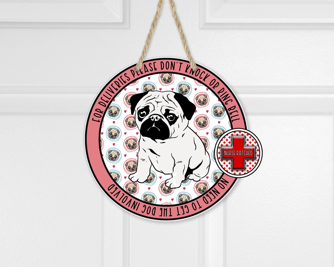 Pug Door Round Sublimation Design, 12 in Door Hanger, Dog Door Hanger ...